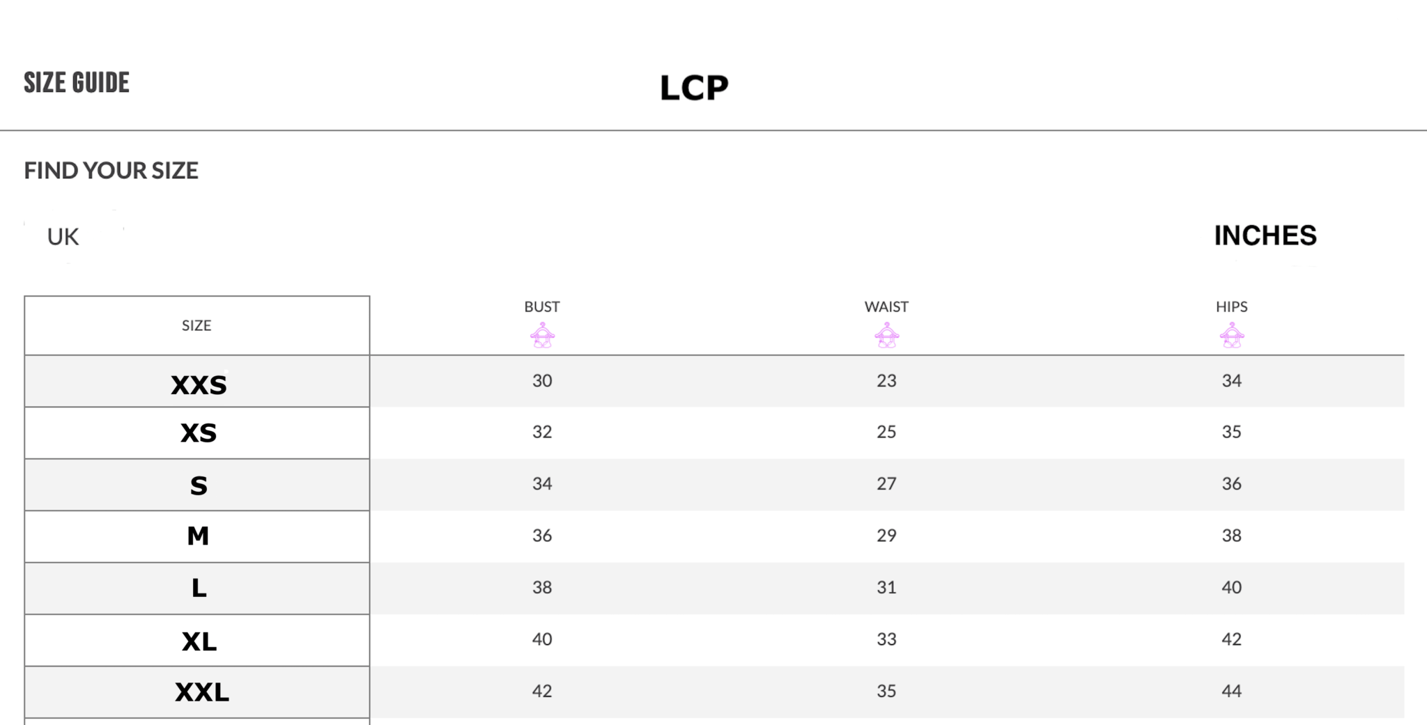 SIZE CHART – LA CHIC PICK