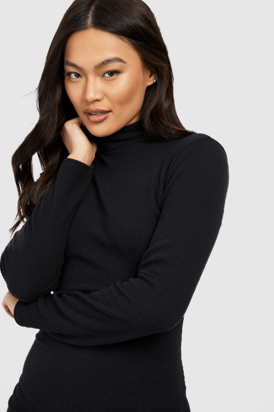 Black Rib High Neck Full Sleeves Bodycon Dress – LA CHIC PICK