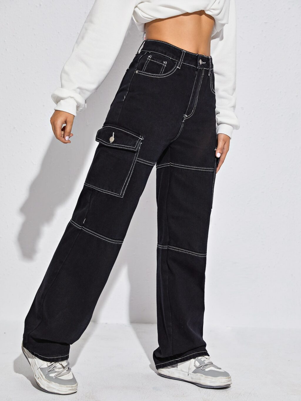 Layla Black Contrast Stitch Flap Pocket Cargo Pants – LA CHIC PICK
