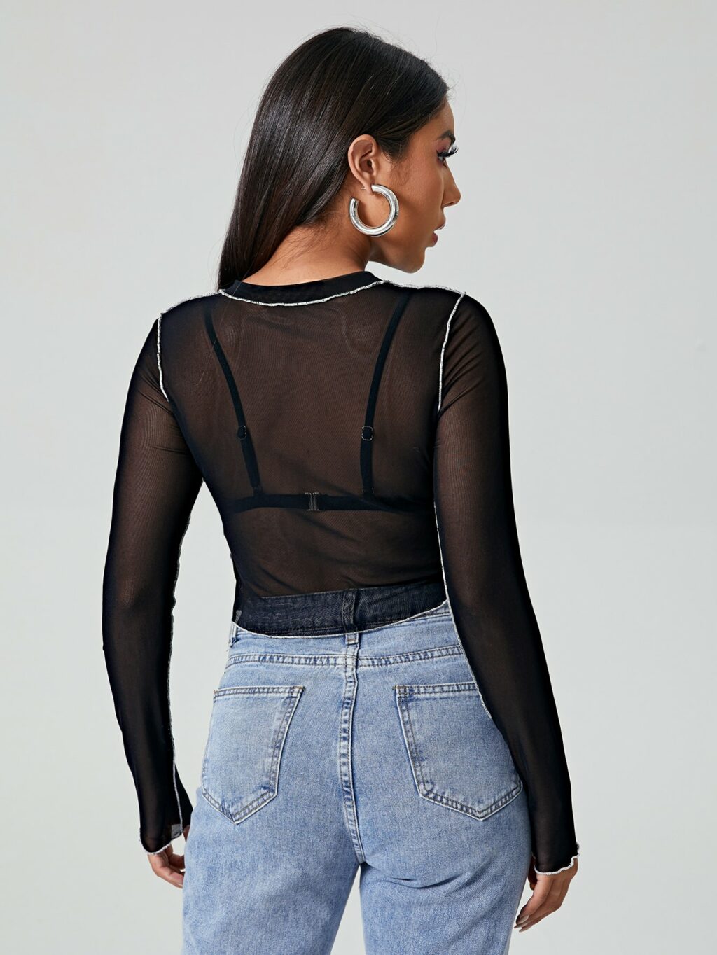 Alison Black Mesh Contrast Stitch Crop Top Without Bra – LA CHIC PICK